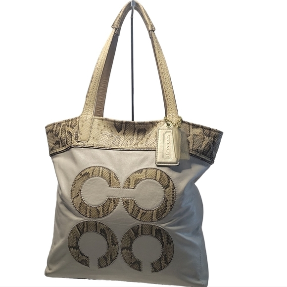Coach | Bags | Coach Audrey Inlaid Python Beige Leather Totesatchel Bag ...